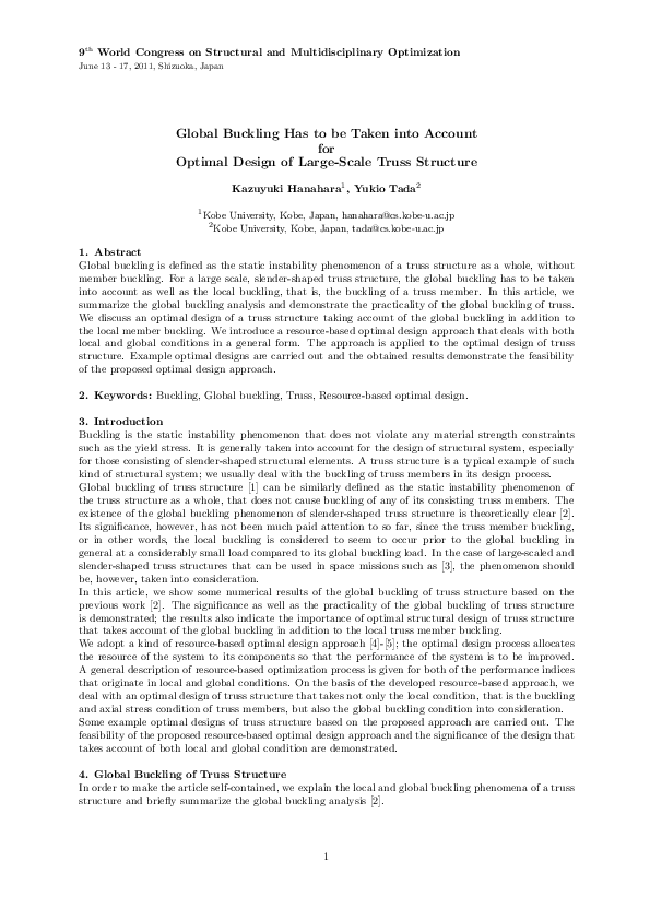 (PDF) Global Buckling Has to be Taken into Account for Optimal Design of Large-Scale Truss Structure