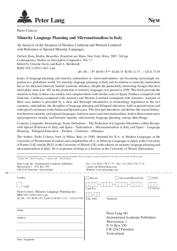 (PDF) Minority language planning and micronationalism in Italy: An ...