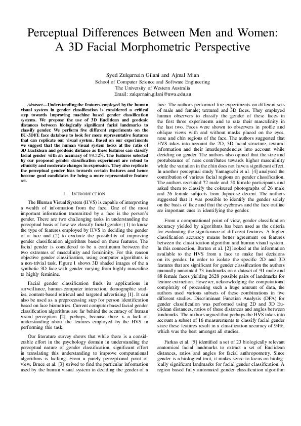 (PDF) Perceptual Differences Between Men and Women: A 3D Facial Morphometric Perspective