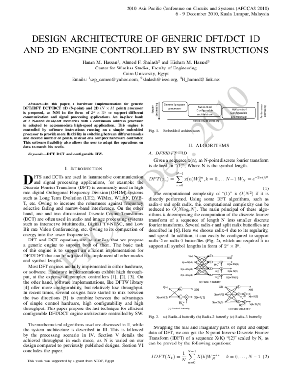 Pdf Design Architecture Of Generic Dftdct 1d And 2d Engine Controlled By Sw Instructions