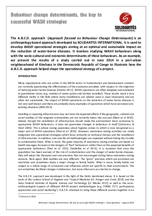 (PDF) Behaviour change determinants, the key to successful WASH ...