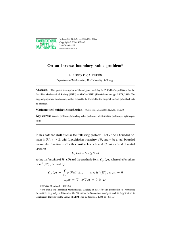 On An Inverse Boundary Value Problem Mathematical Subject Classification