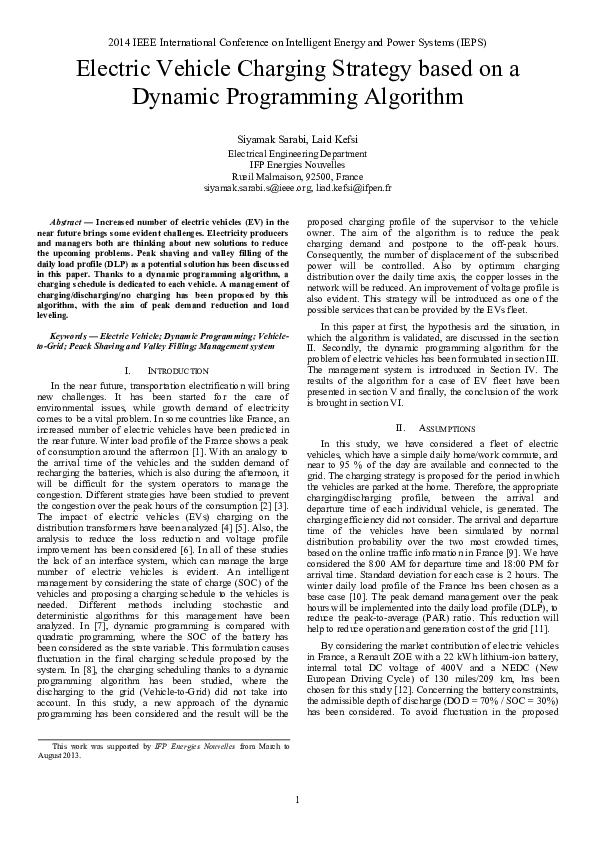 (PDF) Electric Vehicle Charging Strategy based on a Dynamic Programming ...