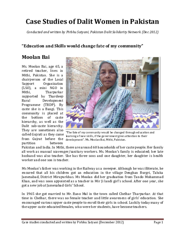 (PDF) Case Studies of Dalit Women in Pakistan