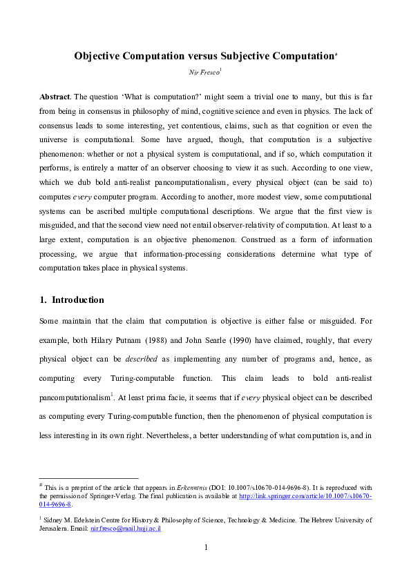 Pdf Objective Computation Versus Subjective Computation
