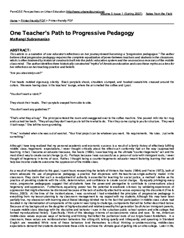 (PDF) One Teacher's Path to Progressive Pedagogy