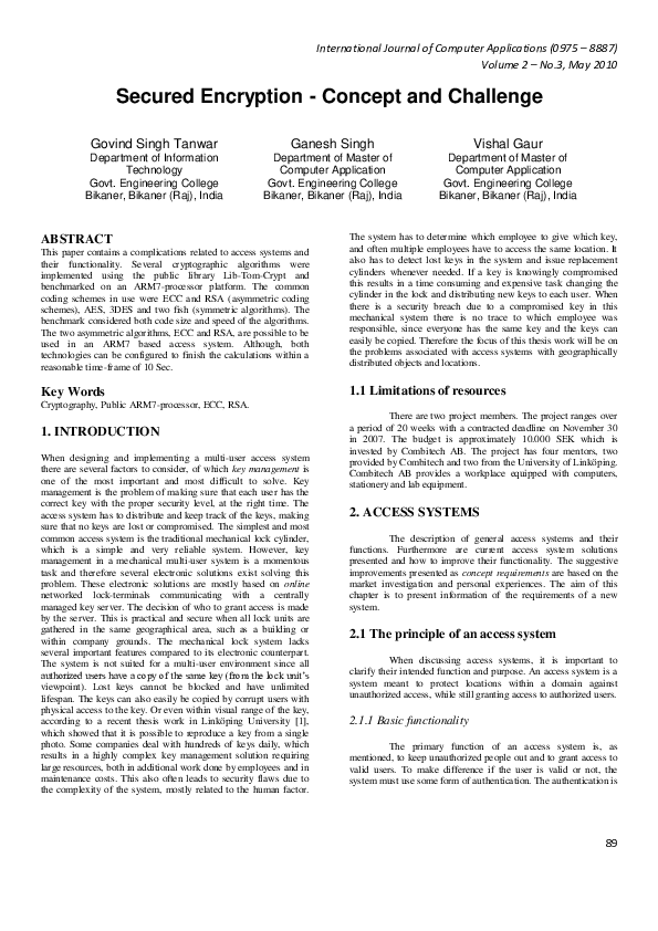 (PDF) SECURED ENCRYPTION - Concept and Challenge