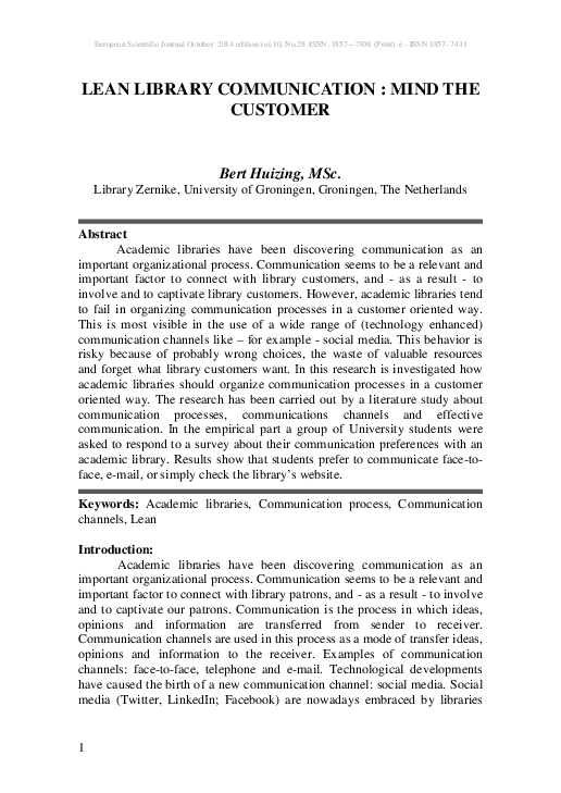 (PDF) LEAN LIBRARY COMMUNICATION : MIND THE CUSTOMER