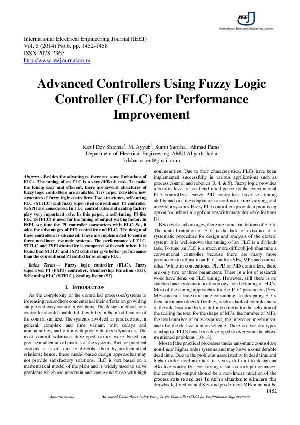 Pdf Advanced Controllers Using Fuzzy Logic Controller Flc For