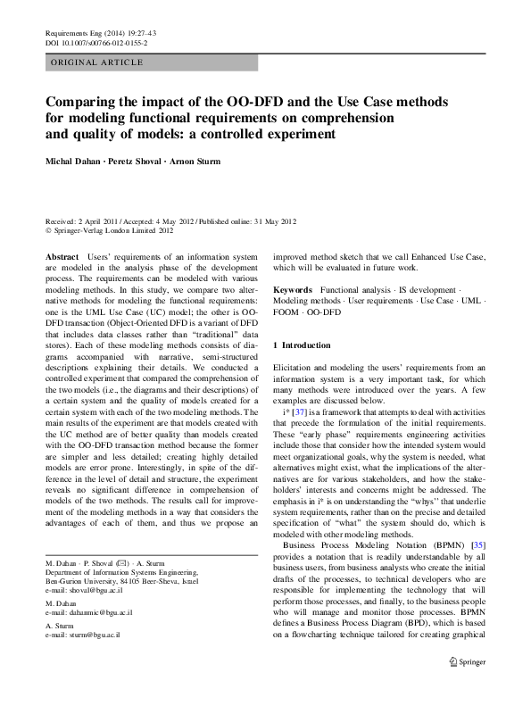 (PDF) Comparing the impact of the OO-DFD and the Use Case methods for modeling functional ...