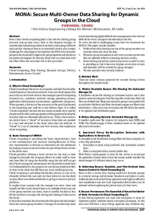 (PDF) MONA: Secure Multi-Owner Data Sharing for Dynamic Groups in the Cloud 1