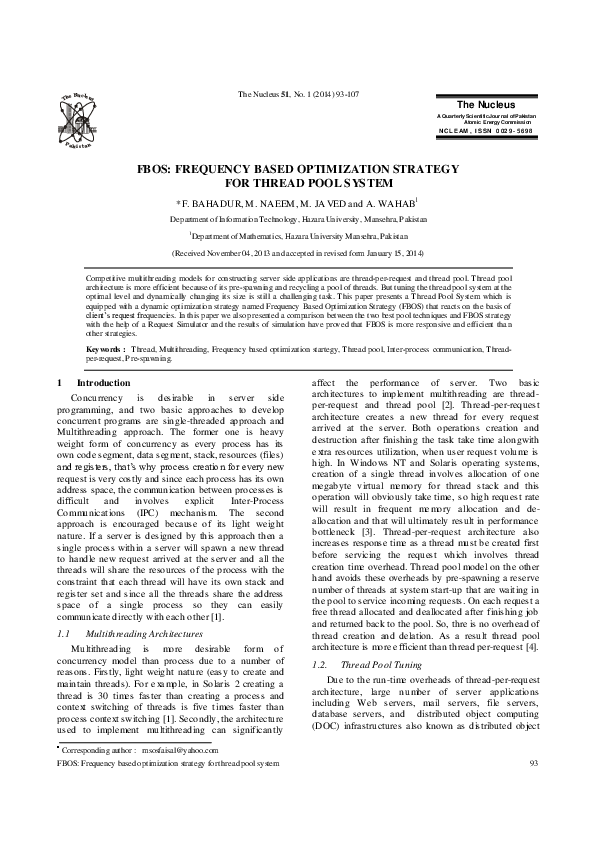 (PDF) FBOS: FREQUENCY BASED OPTIMIZATION STRATEGY FOR THREAD POOL SYSTEM