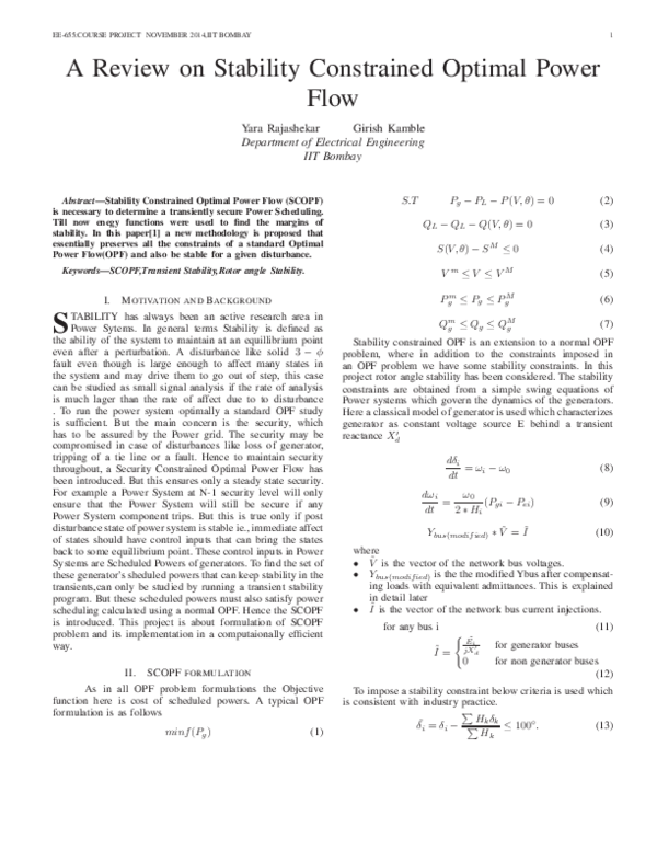(PDF) Stability constrained Optimal Power Flow