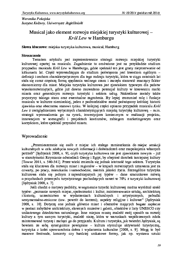(PDF) Musical jako element rozwoju miejskiej turystyki kulturowej ...