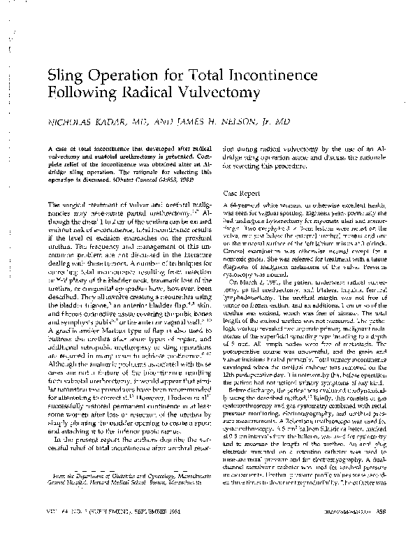 (PDF) Sling operation for total incontinence