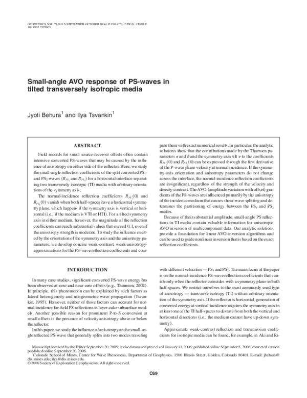 (PDF) Small-angle AVO response of PS-waves in tilted transversely ...