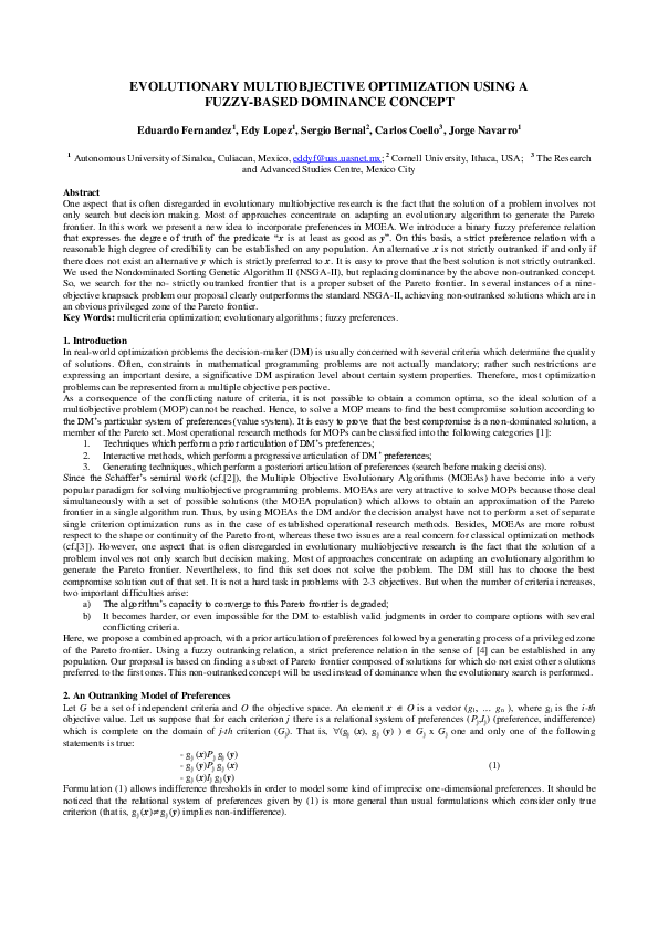 Pdf Evolutionary Multiobjective Optimization Using A Fuzzy Based Dominance Concept