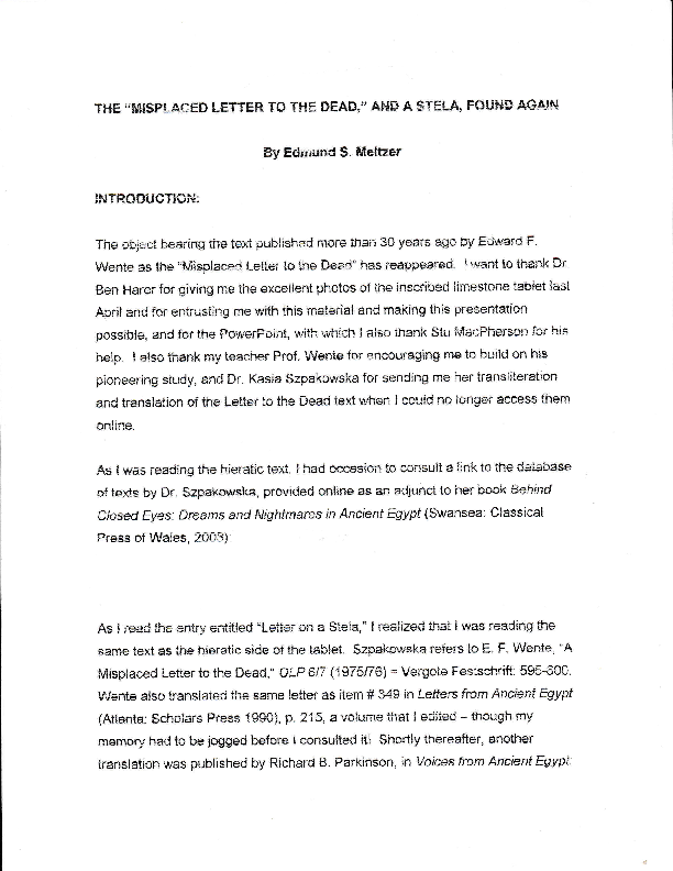 (PDF) The "Misplaced Letter to the Dead," and a Stela, Found Again