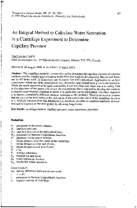 (PDF) An Integral Method to Calculate Water Saturation in a Centrifuge ...