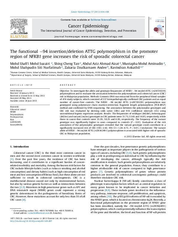 (PDF) The functional -94 insertion/deletion ATTG polymorphism in the promoter region of NFKB1 ...