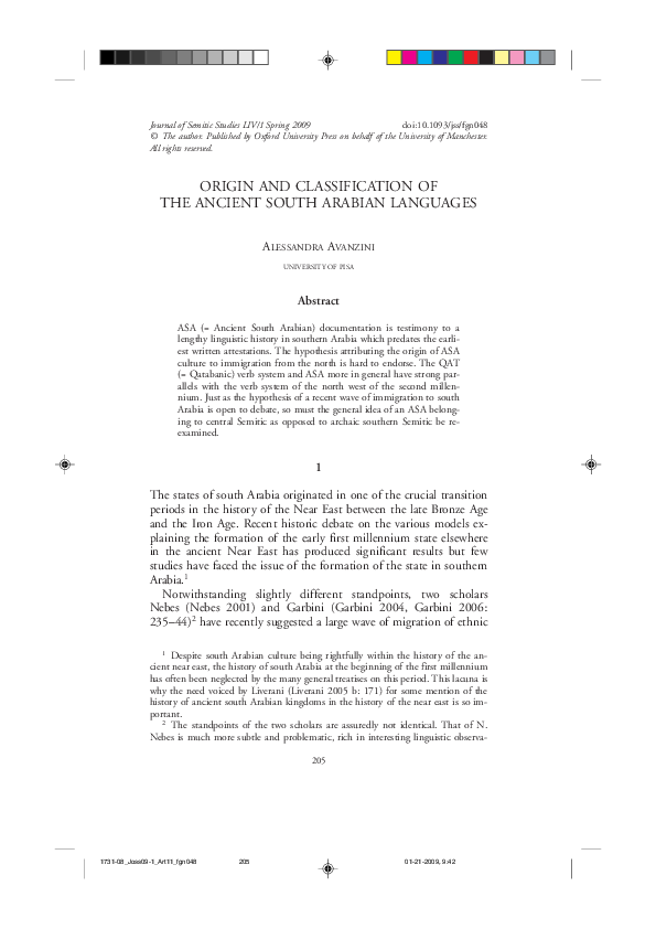 (PDF) Origin and Classification of the Ancient South Arabian Languages