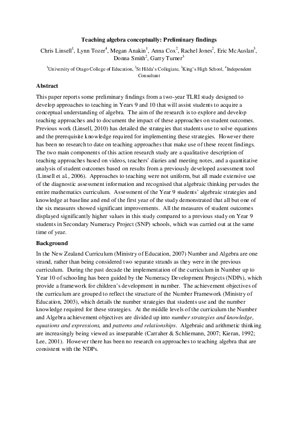 (PDF) Teaching algebra conceptually: Preliminary findings