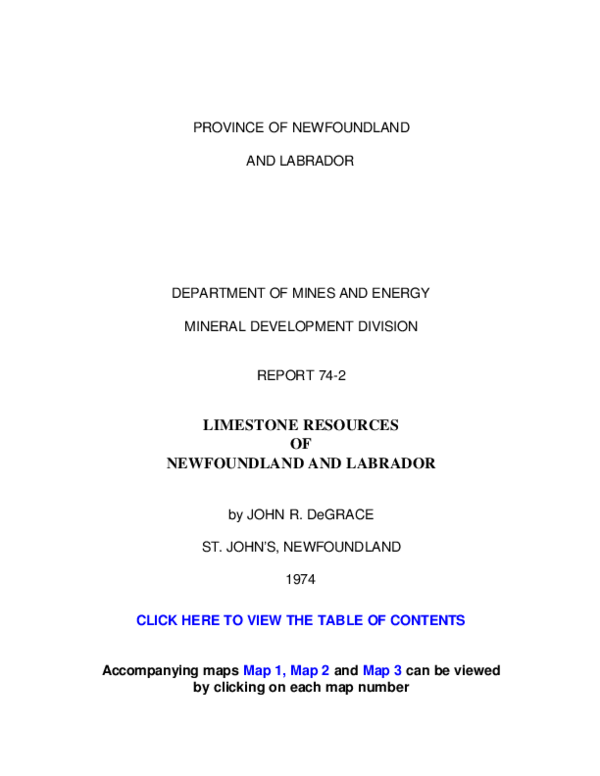 (PDF) LIMESTONE RESOURCES OF NEWFOUNDLAND AND LABRADOR | John DeGrace ...