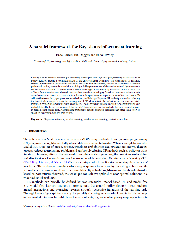 (PDF) A parallel framework for Bayesian reinforcement learning