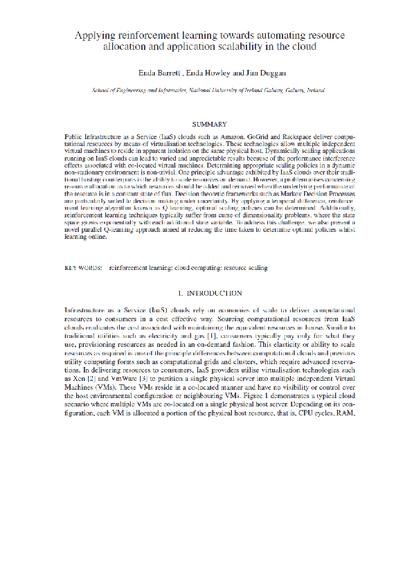 Pdf Applying Reinforcement Learning Towards Automating Resource Allocation And Application