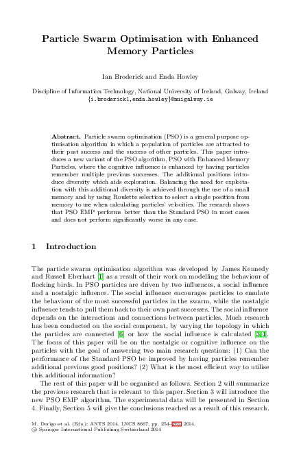 (PDF) Particle Swarm Optimisation with Enhanced Memory Particles