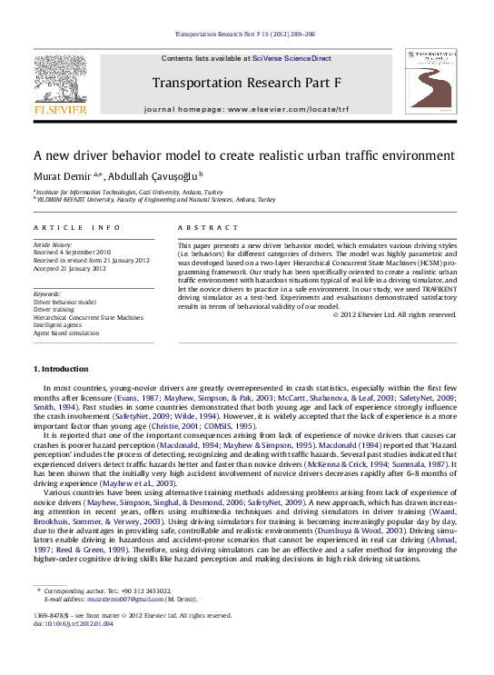 (PDF) A new driver behavior model to create realistic urban traffic ...
