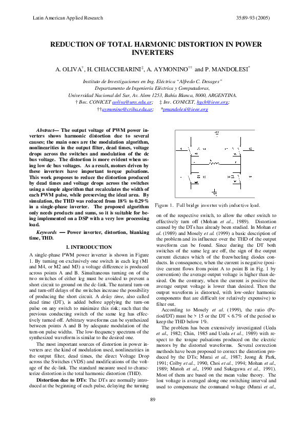 Reduction of total harmonic distortion in power inverters