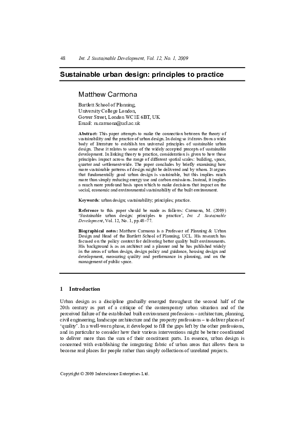 (PDF) Sustainable urban design: principles to practice