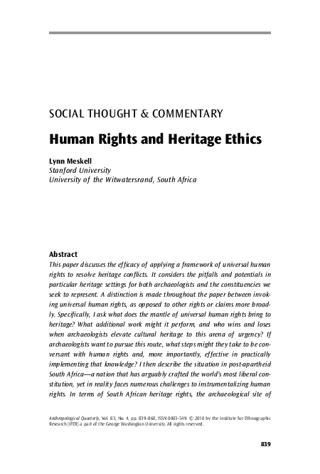 (PDF) Human Rights and Heritage Ethics