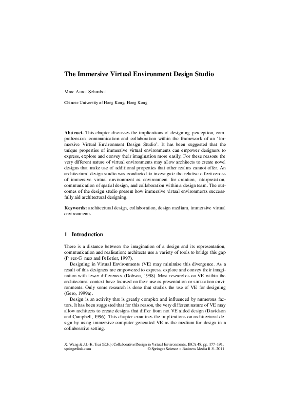 (PDF) The Immersive Virtual Environment Design Studio