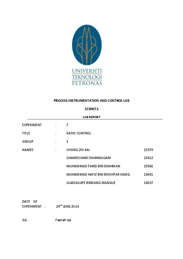 (DOC) PROCESS INSTRUMENTATION AND CONTROL LAB CCB3072 LAB REPORT