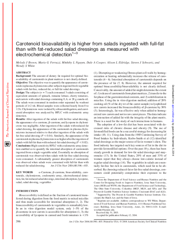 (PDF) Carotenoid bioavailability is higher from salads ingested with full-fat than with fat ...