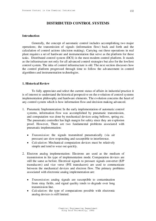 (PDF) Process Control in the Chemical Industries DISTRIBUTED CONTROL ...