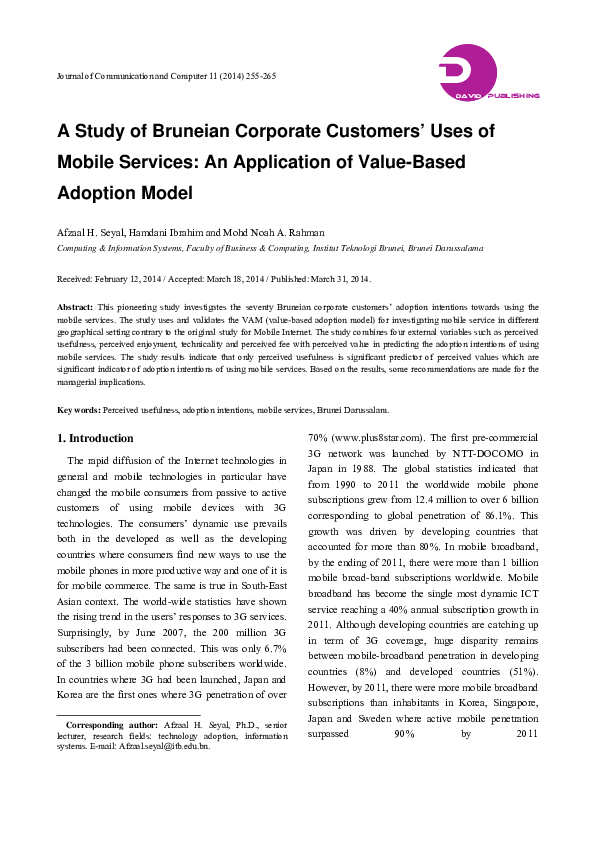 (PDF) A Study of Bruneian Corporate Customers' Uses of Mobile Services ...