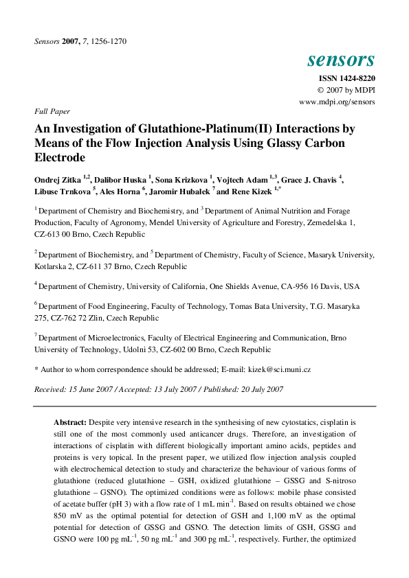 Pdf An Investigation Of Glutathione Platinum Ii Interactions By Means Of The Flow Injection
