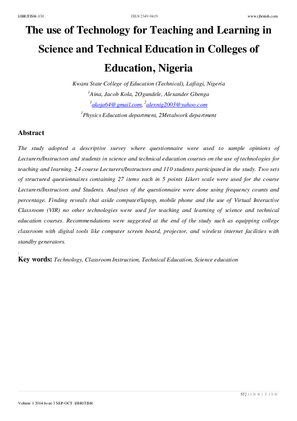 (PDF) The use of Technology for Teaching and Learning in Science and ...