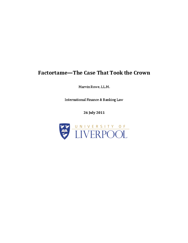 (PDF) Factortame—The Case That Took the Crown (or "Factortaming the Shrew")