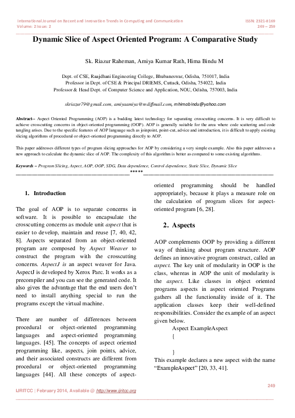 (PDF) Dynamic Slice of Aspect Oriented Program A Comparative Study