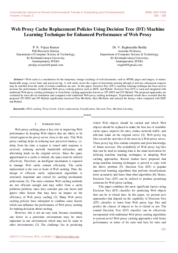 (PDF) Web Proxy Cache Replacement Policies Using Decision Tree (DT) Machine Learning Technique ...