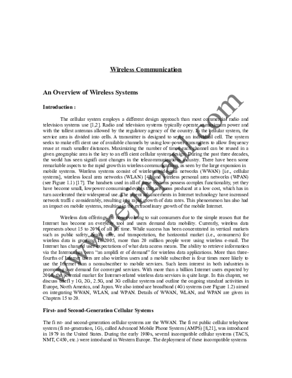 (DOC) Wireless Communication An Overview of Wireless Systems Introduction
