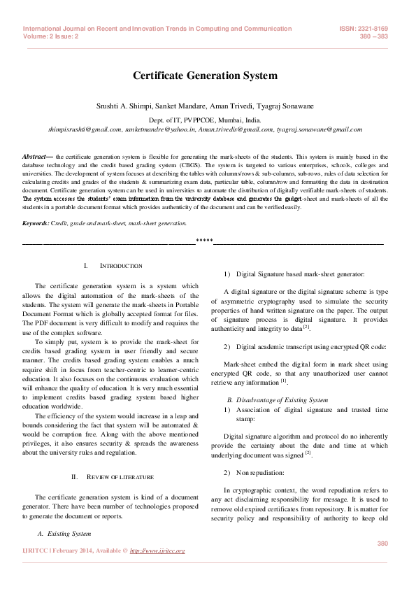 (PDF) Certificate Generation System