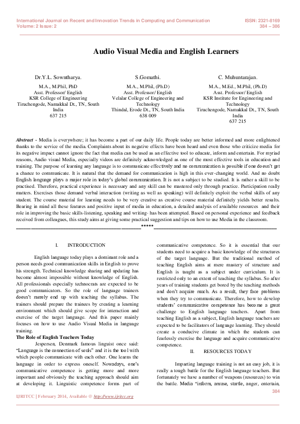 (PDF) Audio Visual Media and English Learners