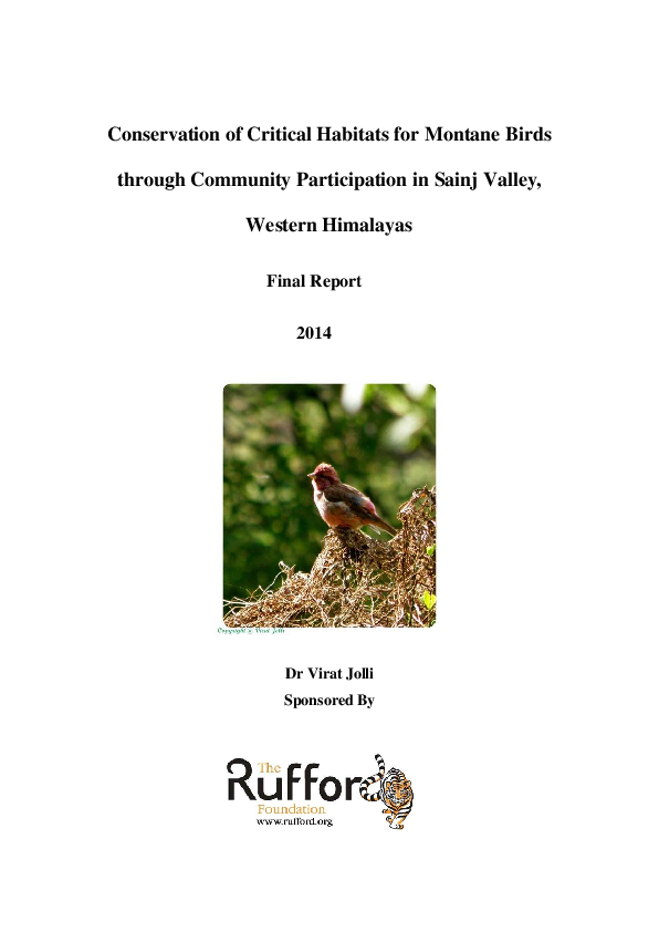 (PDF) Conservation of critical habitats for montane birds through ...