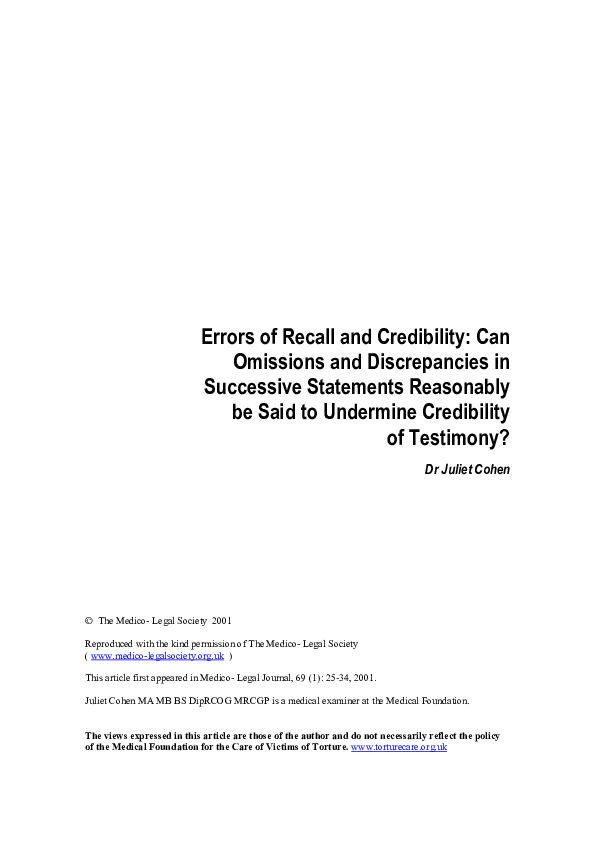 (PDF) Errors of Recall and Credibility: Can Omissions and Discrepancies ...