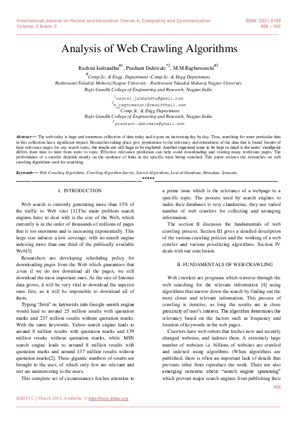 (PDF) Analysis of Web Crawling Algorithms